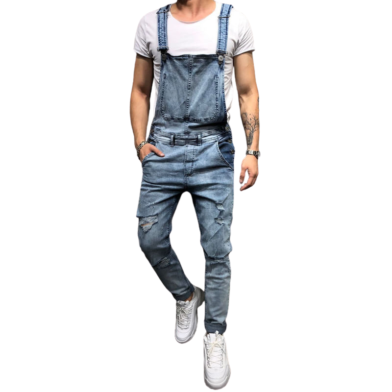 Men's Overall Slim Fit Jumpsuit Breathable Denim Ripped Jeans – HiHalley