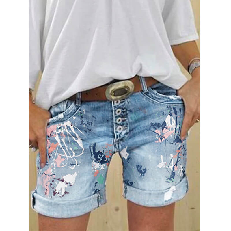 Lady Fashion Jeans Shorts Casual Printing Denim Jean Shorts – HiHalley