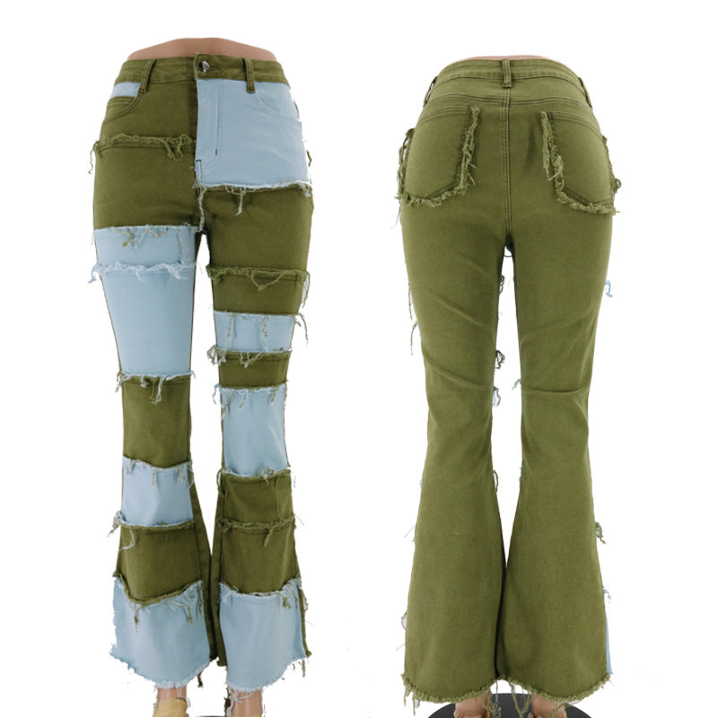 Lady Tight Buttocks High Flare Bell Bottom Jeans Spliced Jeans – HiHalley