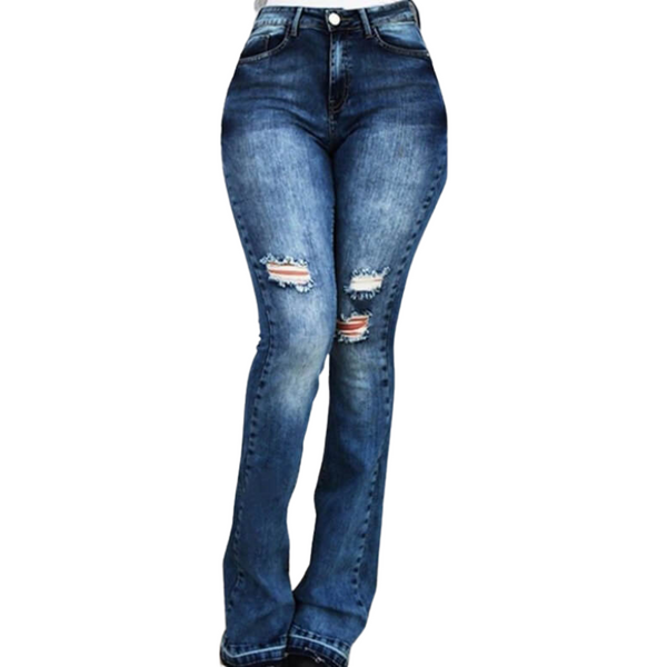 Women's Ripped Jeans Knee Destroyed Flare Bell Bottom Jeans – HiHalley
