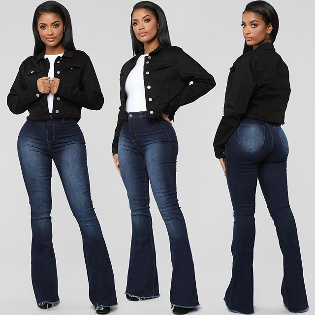 Women Elasticity Skinny Flare Bell Bottom Jeans Bootcut Jeans – HiHalley