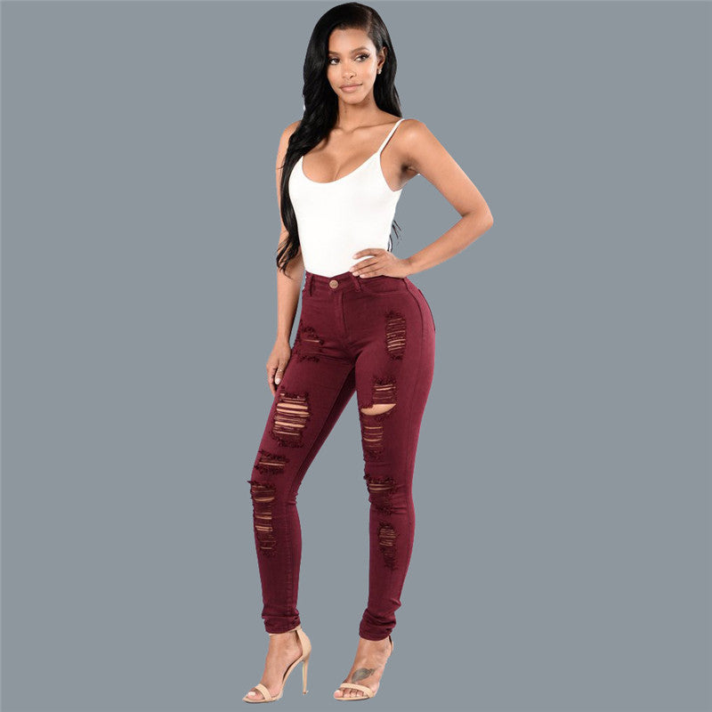Women Slim Pencil Jeans Ripped Jeans Fashionable Skinny Jeans – HiHalley